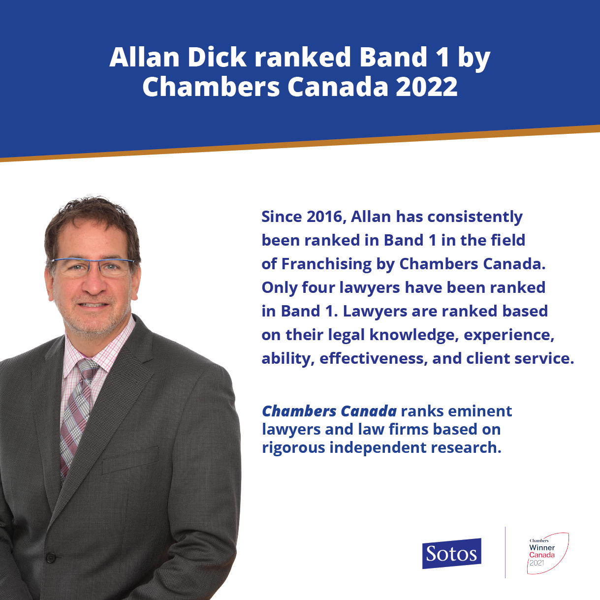 Allan Dick ranked in Band 1 by Chambers Canada 2022 - Sotos LLP