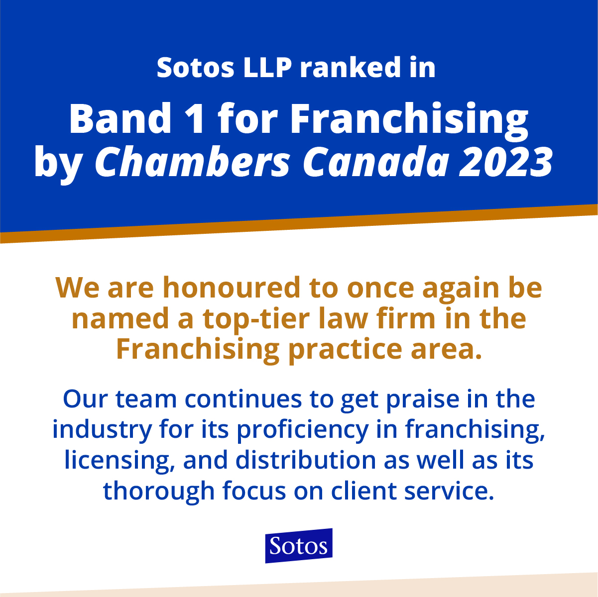 Sotos Llp Ranked In Band 1 For Franchising By Chambers Canada 2023